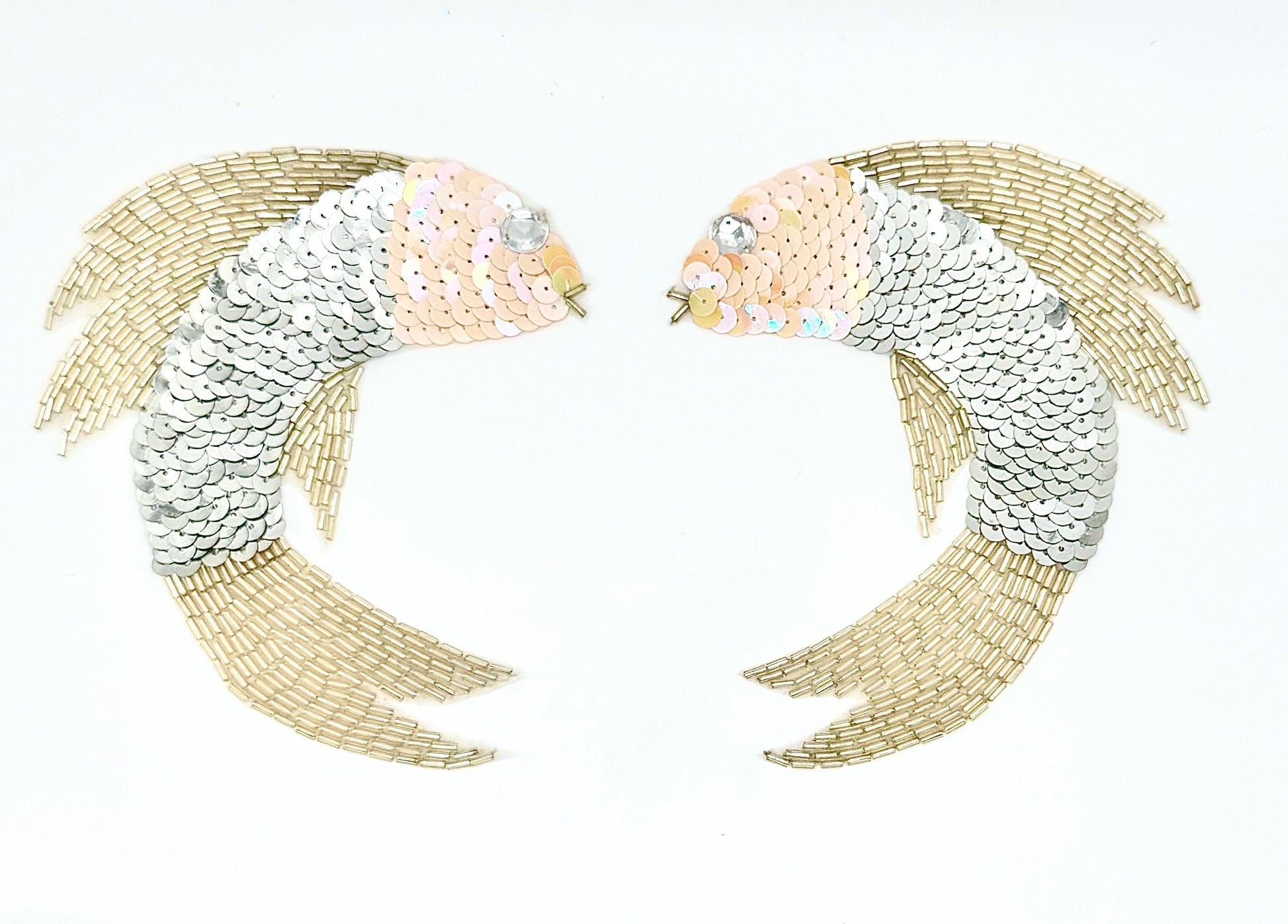 Koi Fish Pair with Silver Sequins and Beads 5" x 4.5” each side ...