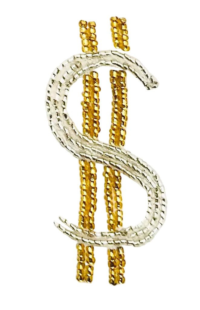 Dollar Sign Made with Silver and Gold Beads 3" x 1.5" – SequinAppliques