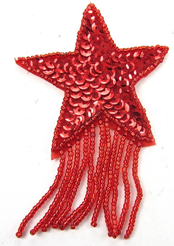 Star with Fringe Red Sequins and Beads 4" x 2.75" – SequinAppliques