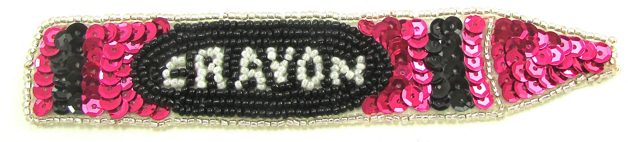 Crayon Fuchsia Black White Sequins and Beads 1" x 5.5" – SequinAppliques
