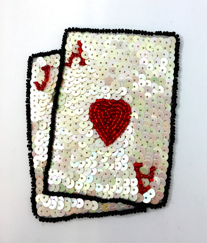 Choice of Suit Playing Card, White Sequins, Black/Red Beads 4" x 3 ...