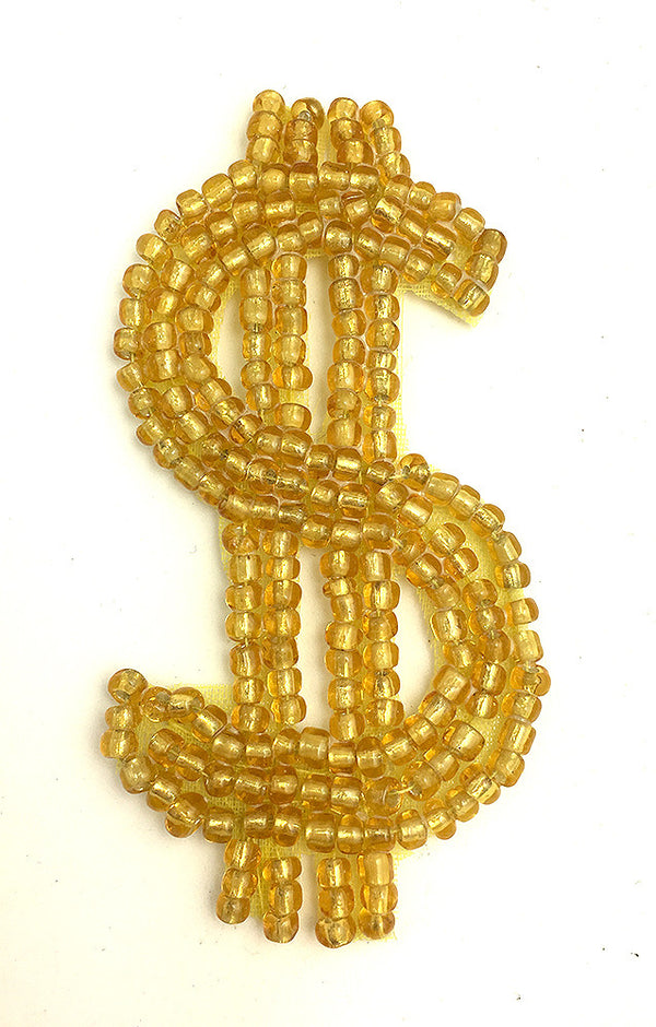 Beaded Dollar Sign with Gold Beads - Choice of Size 3" x 1.5" or 4" x ...